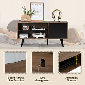 AVAWING 42 Inch TV Stand with Storage, Modern Media Console, Mid Century Modern TV Stand for Bedroom, Livng Room Entertainment Center, Rustic Brown