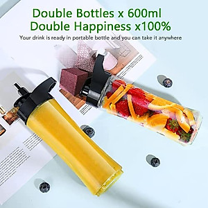 Portable Blender, Personal Size Blender for Shakes and Smoothies with 2 Tritan BPA-Free 20Oz Blender Cups, Mini Smoothie Blender with 4 Sharp Stainless Steel Blades, Mini Blender for Fruits, 25000RPM