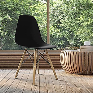 Giantex Dining Chairs Set of 2 Black, Pre Assembled Mid Century Modern Dining Chairs with Wood Legs, Armless Kitchen Chairs, Plastic Dining Side Chair for Dining Room, Kitchen, Living Room