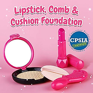 Peertoys Kids Makeup Kit Girls Purse - Cute Pretend Cosmetics Mini Bag Toy Cell Phone Wallet Money Credit Card Accessories Kit Gifts Baby Girl Princess Toddler Ages 3,4,5,6,7,8,9,10,11,12 Years Old