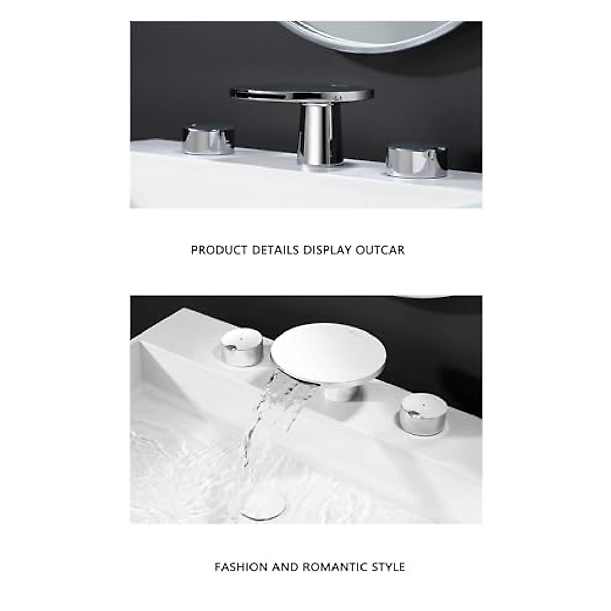 Bathtub Basin Faucet Waterfall Mounted On Bathtub Two-Handle Hot & Cold Bathtub Bathtub Faucet Mixer (Color: White Black Rose Gold) 3 Holes,Kitchen Sink Faucet