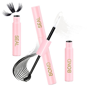Lash Bond and Seal Cluster Lash Glue for Lash Clusters Super Strong Hold 48 Hours Long Lasting Bond and Seal Lash Glue Waterproof Latex-Free Black Eyelash Glue + Sealant by Mereton (Pink Bottle)