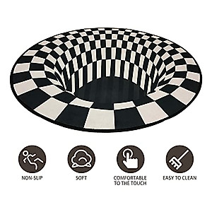 TTSITG 3D Visual Illusion Area Rug, Black and White Stereo Vision Circular Blanket Durable Black Hole Stereo Vision Zebra Non-Slip Area Rugs for Bedroom, Playroom, Kids Room, Living Room (16 inch)