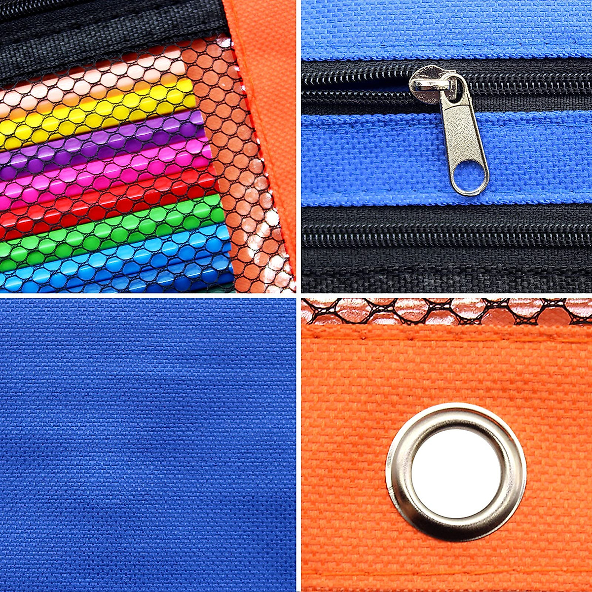 Cinvo Pencil Pouch 3 Ring Binder Pouch Zippered Pencil Case Canvas Pencil Bag with 2 Compartments (Set of 2, Blue and Orange)