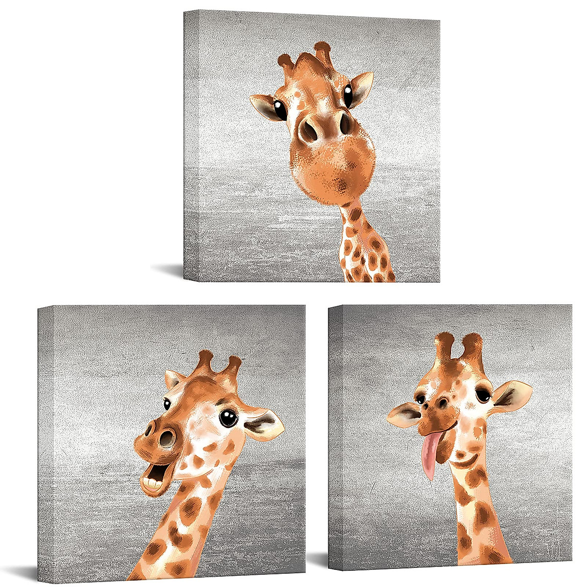 SiMiWOW Giraffe Art Decor Pictures Funny Wild Animals Framed Canvas Wall Art Kids Children Bedroom Bathroom Nursery Wall Decor