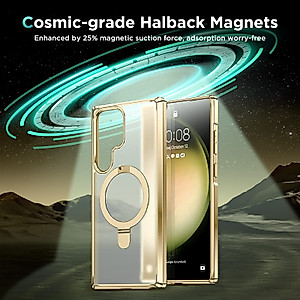Juntone for Samsung Galaxy S23 Ultra Case with Magnetic Stand,[Compatible with Magsafe][Non-Yellowing], Slim Protective Matte Back and Green Edge Phone Case for Galaxy S23 Ultra Case 6.8 Inch-Gold