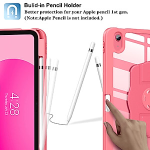 Supveco Case for iPad 10th Generation 2022 with Pencil Holder-(360 Degree Rotation & Auto Wake/Sleep), Premium Folio Stand Case with Flexible Viewing Angles for Apple iPad 10.9 Inch 2022-Watermelon