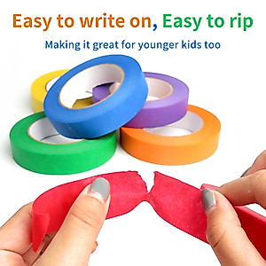 Clickslock Colored Masking Tape, 6 Rolls Painters Tape 1" x 55yd, Colorful Craft Tape, Rainbow Labeling Tape for Arts Crafts DIY, Decorative Paper Tape for Kids