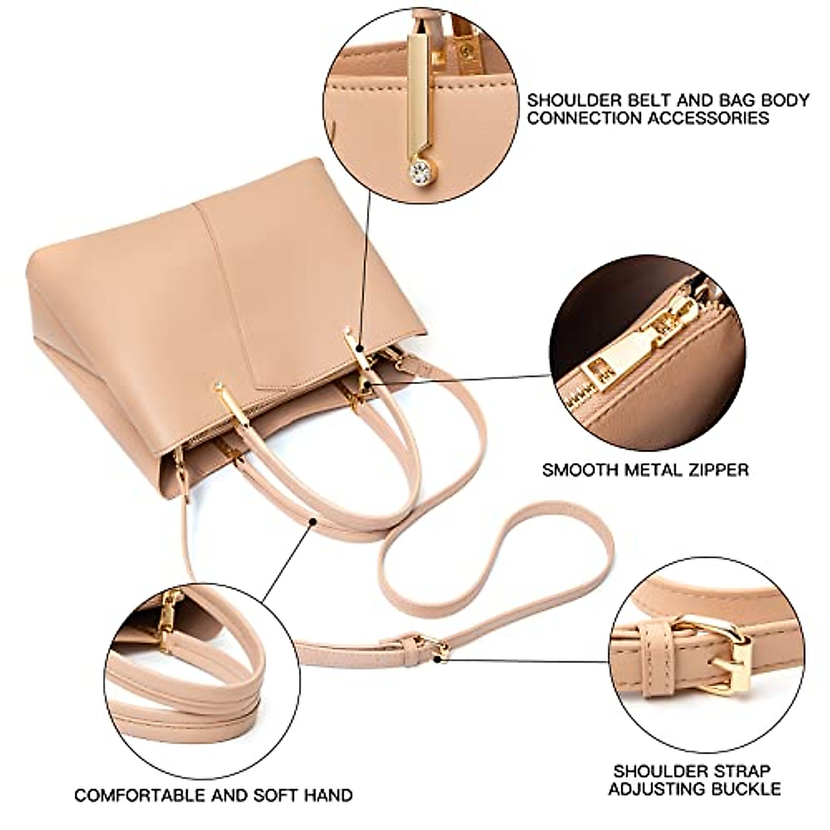 HENG REN Women's Handbags Shoulder Bags,Upgraded Version Medium Classical Style Purses Top Handle Satchel Bag for daily. (apricot)