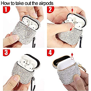 Sparkly Diamond Case for AirPods with Keychain, Shockproof Protective Premium Bling Rhinestone Cover Skin Compatible with AirPods Charging Case 2 & 1(White+AB C5)