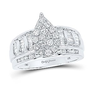 The Diamond Deal 10kt White Gold Round Diamond Cluster Bridal Wedding Engagement Ring 1 Cttw
