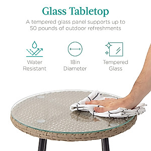 Best Choice Products 3-Piece Outdoor Wicker Bistro Set, Patio Dining Conversation Furniture for Backyard, Balcony, Porch w/Diamond Weave Design, Tempered Glass Side Table, 2 Chairs - Ivory