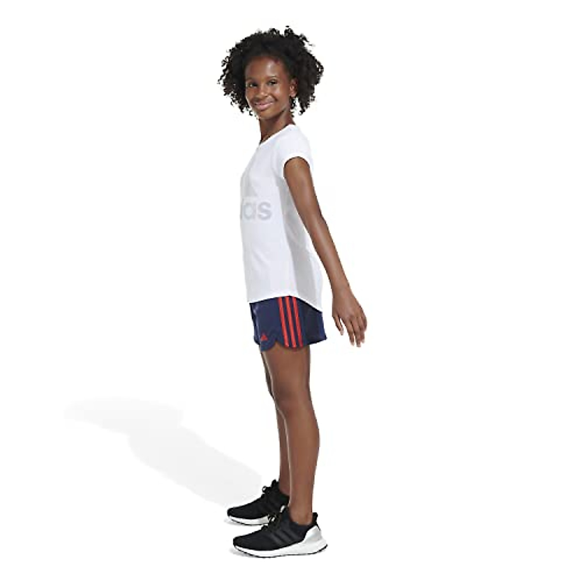adidas Girls' Big AEROREADY 3-Stripe Pacer Mesh Short, Collegiate Navy, L (14)