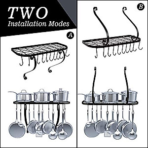 Vdomus Wall Mounted Pot and Pan Rack for Kitchen, Cookware Hanging rack with 10 Hooks Included, Hanging Pan Organizer, Black