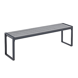 VICLLAX Outdoor Bench for Lawn Garden, Backless Patio Garden Bench, Grey Metal Frame