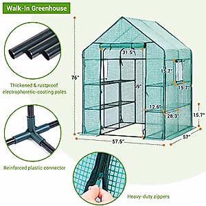 Greenhouse for Outdoors with Screen Windows, Ohuhu Walk in Plant Greenhouses Heavy Duty with Durable PE Cover, 3 Tiers 12 Shelves Stands 4.8x4.8x6.3 FT Plastic Portable Green House with Shelf Clips