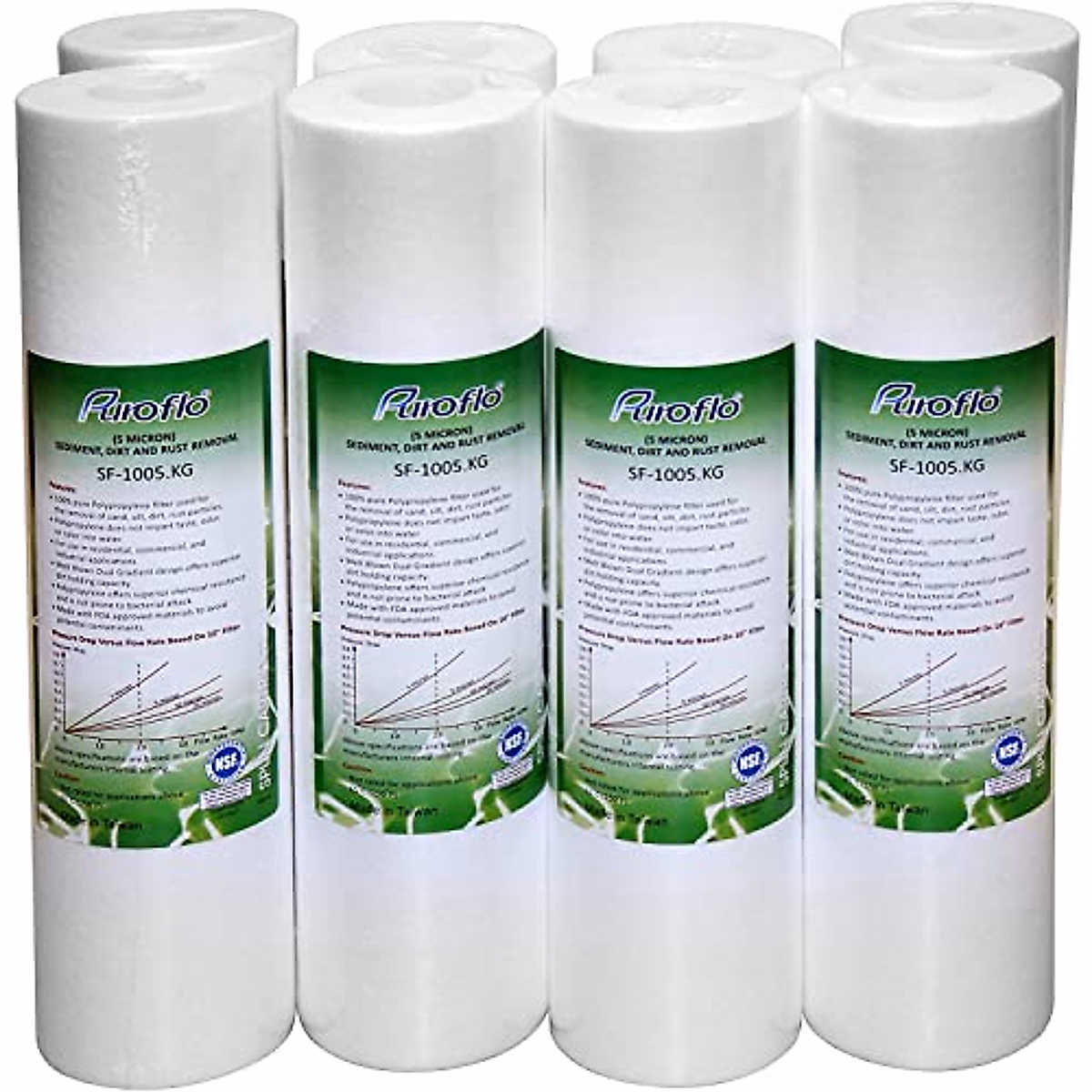 Puroflo 2.5" x 10" 5 Micron Sediment Water Filter Cartridge Pack of 8