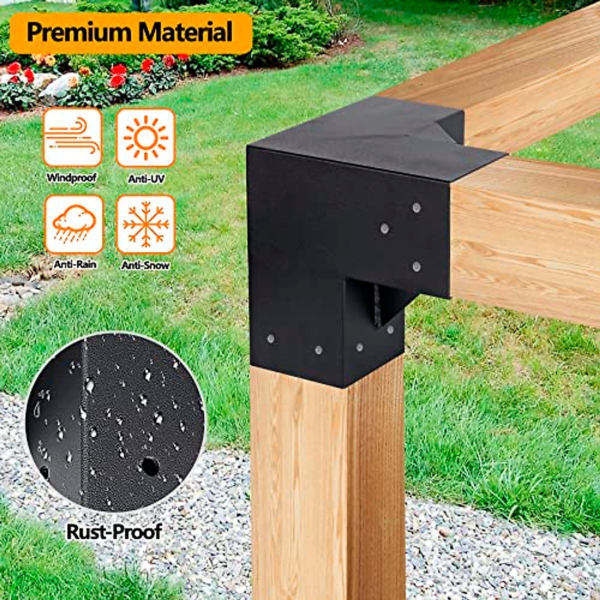 Neorexon Pergola Kit Elevated Wood Stand Kit Woodwork for 4"x 4" (Actual 3.6 X 3.6 inch), Solid Stainless Steel 304 Wooden Gazebo Kit for Outdoor 3 Way Right Angle Corner Bracket with Screws