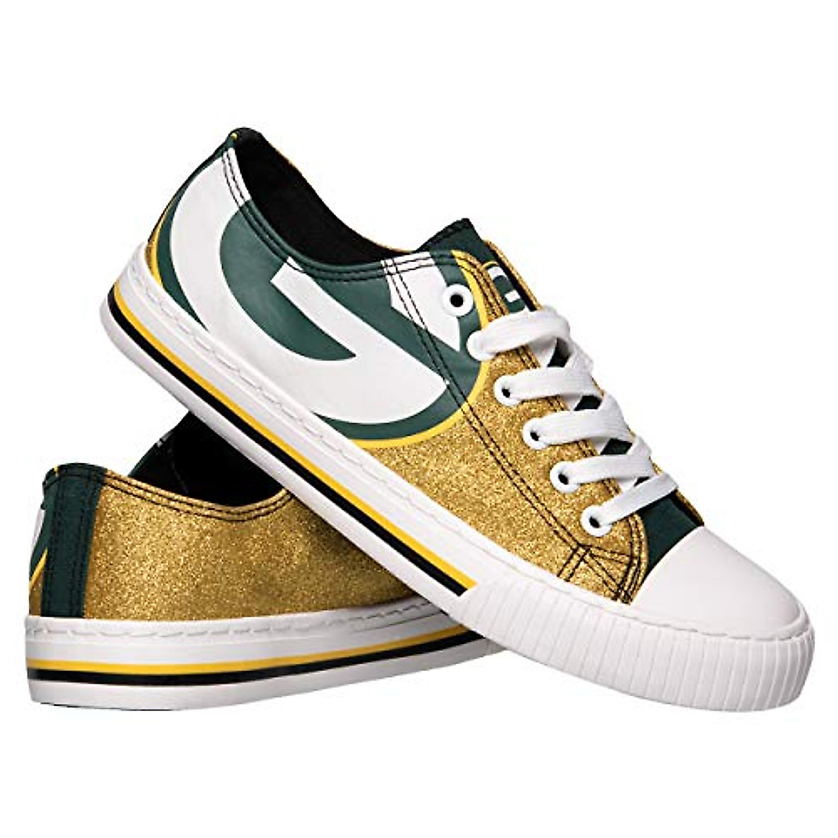 FOCO Green Bay Packers NFL Womens Glitter Low Top Canvas Shoes - 7