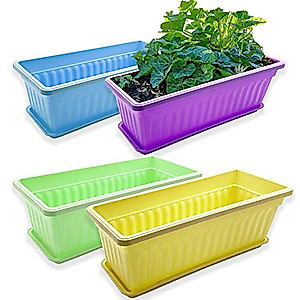 PURPLE STAR 1N 4 Packs 17 Inch Rectangular Window Flower Box Planter with Tray for Balcony,Windowsill,Garden