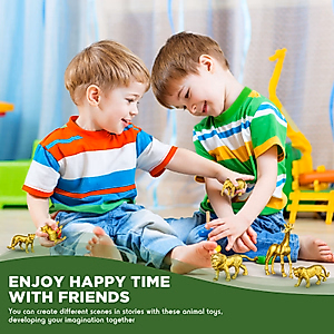 24 Pcs Gold Plastic Animal Figurines Toys, Zoo Safari Animal Figures, Elephant Lion Mini Animals Figurines Decor Jungle Animal Cake Toppers for Themed Birthday Party