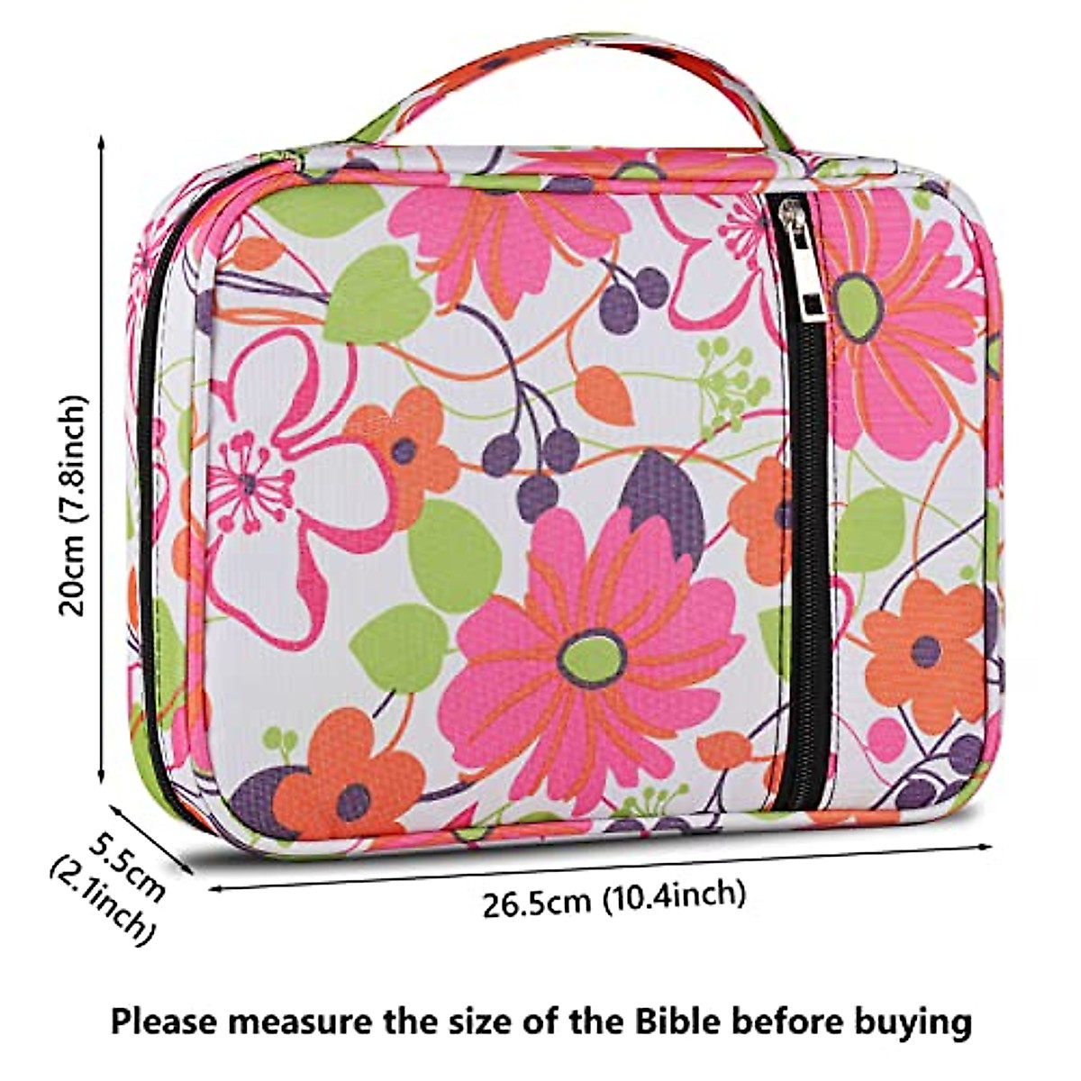 Floral Bible Cover, Carrying Book Case Church Bag Bible Protective with Handle and Zippered Pocket, for Men Women Father Kids 10.4" x7.8"x2.2"