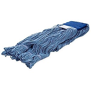 SPARTA Flo-Pac Cotton Mop Head, Loop-Ended, Wide Band with 5" Blue Band for Organized Cleaning, X-Large, Blue, (Pack of 12)