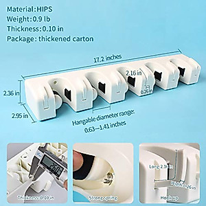 QTJH broom and mop holder wall mounted Storage cleaning Tools Commercial Mop Rack closet organizer tool hanger for Kitchen Garden laundry room and Garage,Handles Up to 1.41-Inches (write, one 5slots)