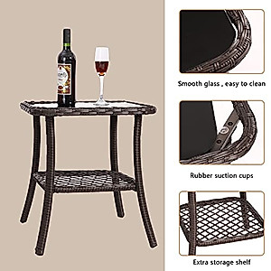 LEISU 3-Pieces Patio Swivel Wicker Bistro Furniture Set with Cushioned Patio Swivel Rocker Swivel Rocking Chairs Set Side Table Outdoor Rattan Conversation Sets (Beige)