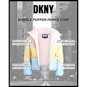 DKNY Infant Toddler Baby Girls' Winter Jacket - Fleece Lined Quilted Bubble Puffer Parka Coat for Girls (Sizes:12M-4T), Size 4, Cream/Pink/Yellow/Powder Black