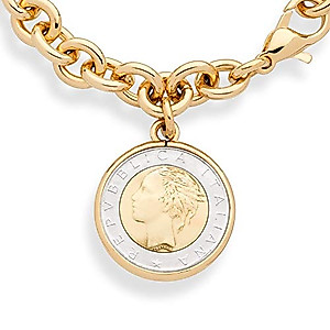 Miabella 18K Gold over Bronze Italian Genuine 500-Lira Coin Charm Rolo Link Chain Bracelet for Women Made in Italy
