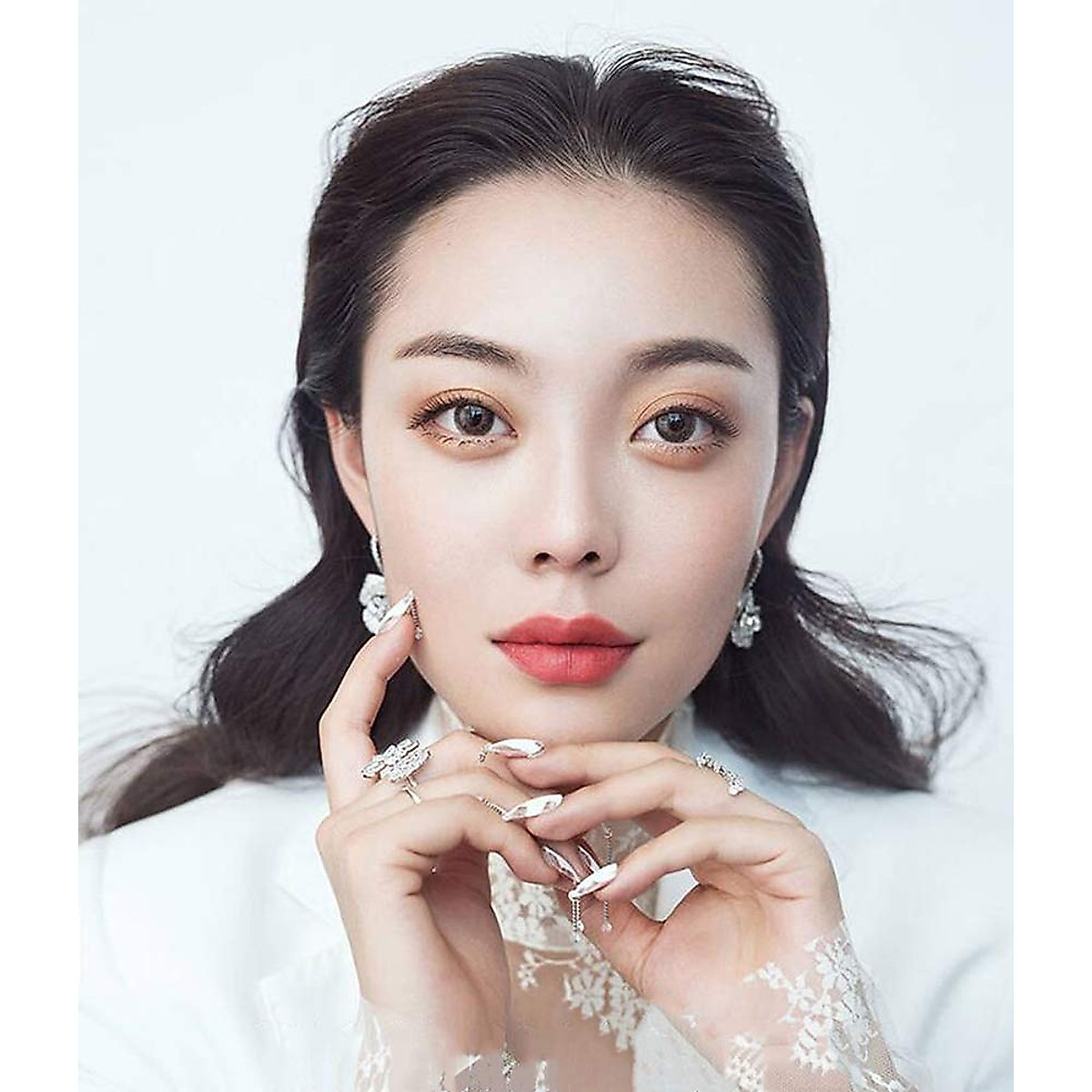 Huggie CZ Flower Dangle Stud Earrings for Women Girls with Charms Fashion Luxury Pave Rhinestone Filigree Camellia Rose Dainty Crystal Drop Dangling Wedding Prom Jewelry Dainty Gifts Valentine Mother's Day (Clear)