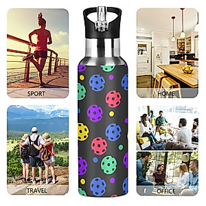 HJJKLLP Colorful Pickleball Sport Water Bottle with Straw Lid Double Wall Vacuum Insulated Stainless Steel Water Bottle 20 oz