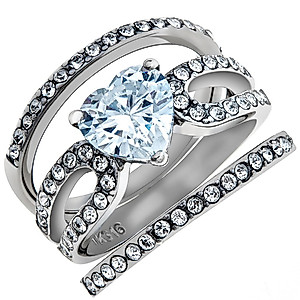 Marimor Jewelry 3.15 Carat Heart Shape Cubic Zirconia Wedding and Engagement Ring 3 Piece Set Women's Size 7