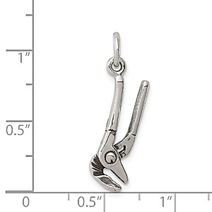 Solid 925 Sterling Silver Vintage Antiqued Wrench Charm Pendant - 25mm x 9mm