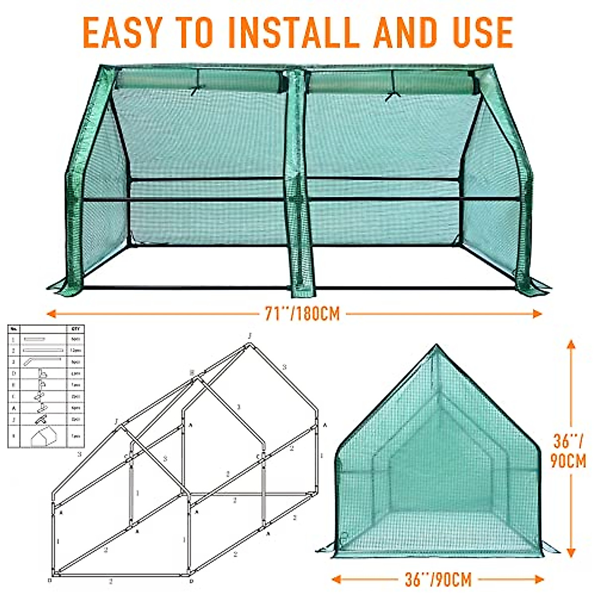 Byhagern Mini Greenhouse, 71'' x 36'' x 36'' Garden Plant Green House with 2-Zipper Doors, Portable Green Hot House for Indoor/Outdoor, Patio, Backyard and Nursery