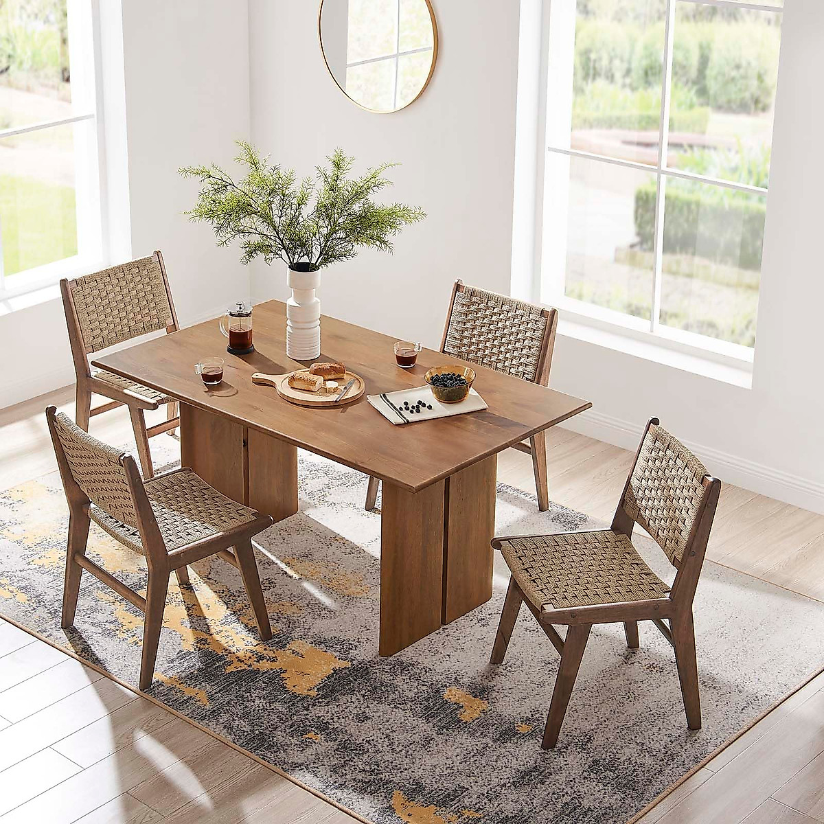 Modway Amistad 60" Solid Wood Modern Farmhouse Rectangular Dining Table in Walnut