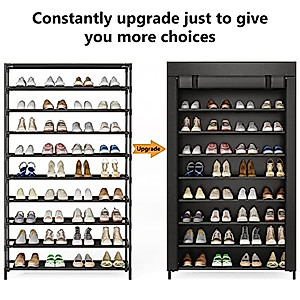 Tribesigns Shoe Rack,9 Tier Shoes Storage Rack Organizer with Nonwoven Fabric Cover,Shoe Storage Shelf for 40-50 Pairs of Shoes,Black Tall Shoes Racks (Black)