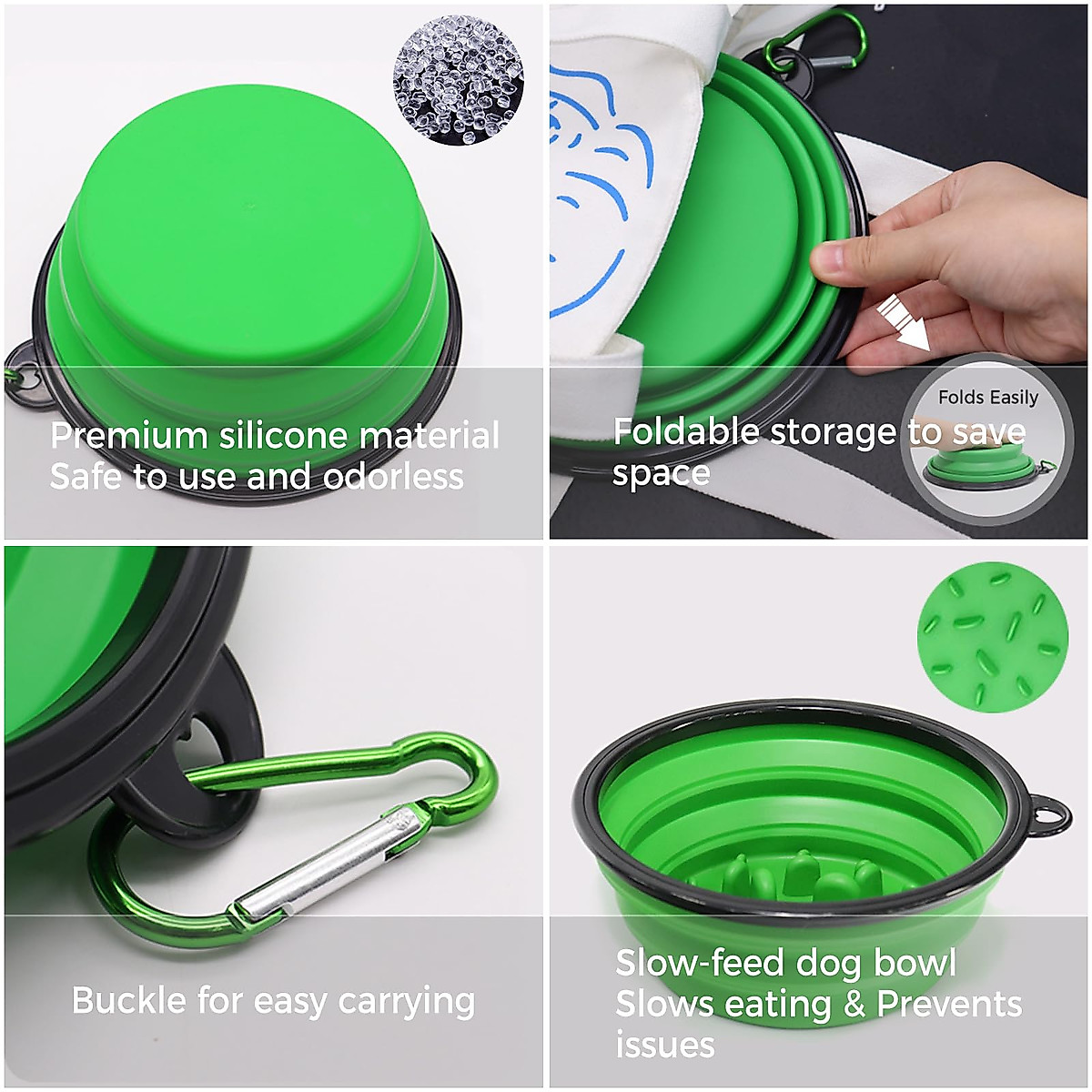 ARTECARE Portable Pet Travel Dog Bowls, 2 Pack Convenient Collapsible Dog Bowls, Small Pet Slow Feeder Design for Dogs Cats Feeding Watering with 2 carabiners