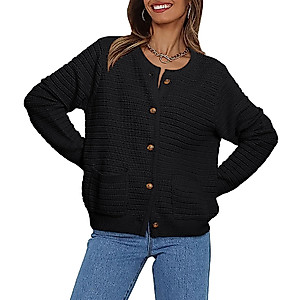 LILLUSORY Cardigan Sweaters for Women 2024 Fall Outfits Clothes Fashion Trendy Oversized Long Sleeve Button Casual Knit Short Tweed Jackets blazers Black