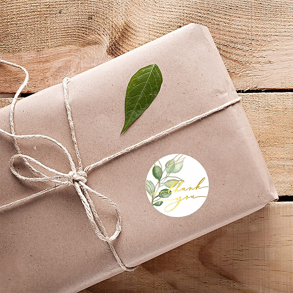 Gooji Thank You Stickers – 500Pcs Roll Greenery Gold Foil Thank You Stamp – 1.5 Inch Thank You Stickers for Packaging – 4 Designs – Ideal for Wedding and Party Favors, Envelopes, Boutiques