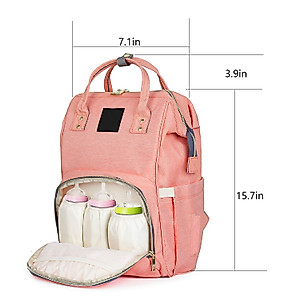Diaper Bag Multi-Function Waterproof Travel Backpack Nappy Bags Large Capacity Stylish and Durable for Baby Care. (Orange Pink)