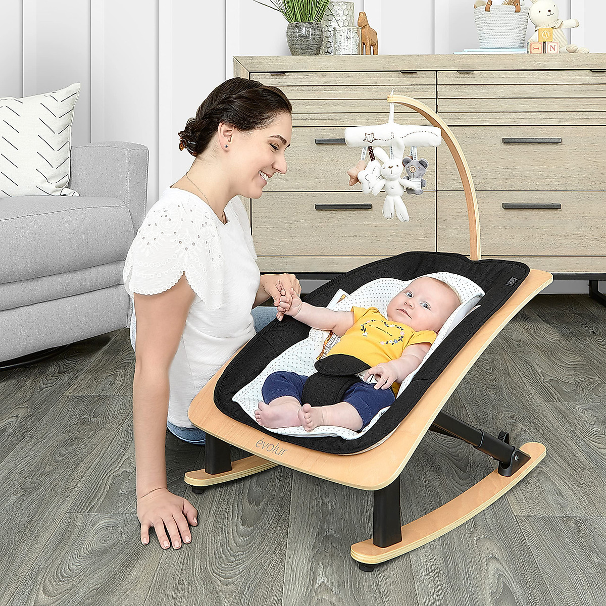 Evolur Tory 2-in-1 Rocker & Chair, Black