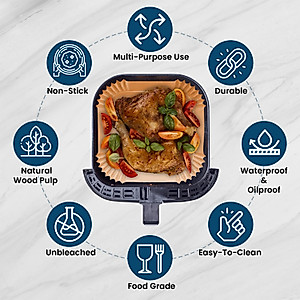 Culimart Premium Air Fryer Liners Disposable Paper Square 100 PCS Non-Stick Airfryer Parchment Sheets, Oil-Proof, Waterproof,fits 5 6 7 8 9 QT Basket Accessories Microwave Oven Liners