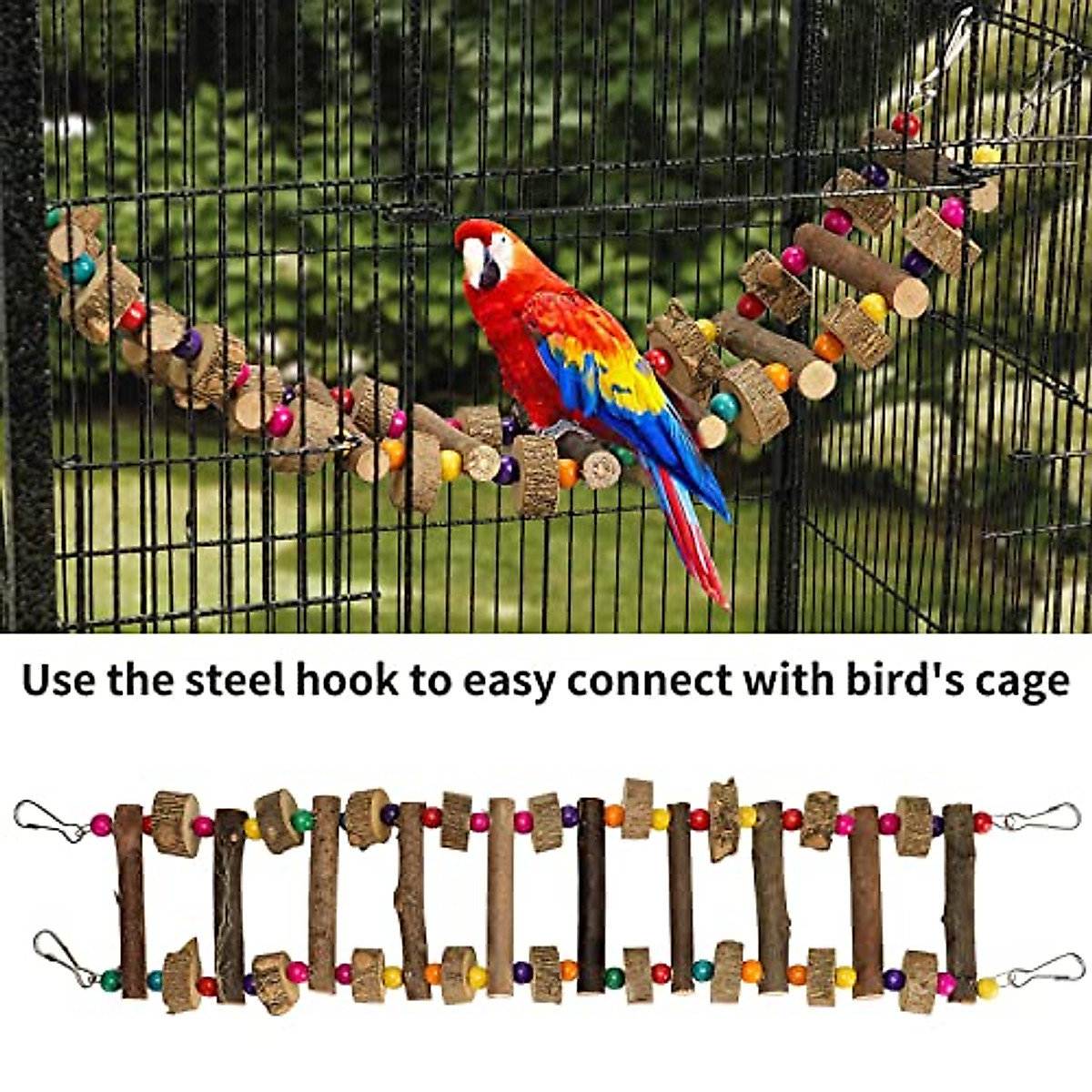 FrgKbTm Bird Parrot Ladder Swing Bridge Natural Wooden Pet Hanging Chewing Toy Bird Cage Accessories for Hamster, Lovebirds, Conures, Macaws, Lovebirds, Finches (1pc 10 ladders 18.1 inches)