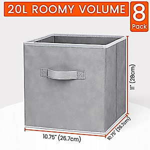 Storage Cubes, 11 Inch Cube Storage Bins (Set of 8), Fabric Collapsible Storage Bins with Dual Handles, Foldable Cube Baskets for Shelf, Closet Organizers and Storage Box (Grey)