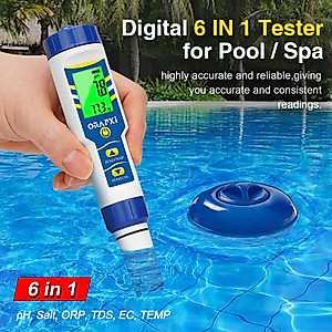 ORAPXI Pool Salt Tester Salinity Meter 6 in 1- Salt Ph ORP TDS EC Temp Meter pH Meter for Pool Salt pH ORP Tester pH and EC Tester for Hydroponics, Saltwater Pool, Hot Tubs, Aquarium