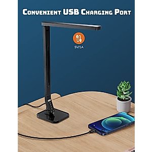 soysout LED Desk Lamp, Table Lamp with USB Charging Port, 4 Lighting Mode with 5 Brightness Levels, 1H Timer, Memory Function, Brightest Desk Light for Study, Reading, Office and Bedroom, 14W (Black)