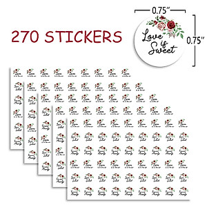 Red Flowers Wedding Stickers,270 PCS 3 Design Self Adhesive Circle Label Stickers, Wedding Envelope Seals Candy Stickers,Wedding Party Chocolate Stickers.(FJ-t08)