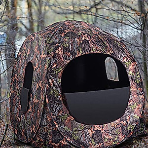 GYMAX Hunting Blind, 3 Persons Pop Up Ground Blind with Hub System, Carry Bag for Deer & Turkey, Camo Hunting Tent with 360 Degree View See Through Portable Durable Deer Blind